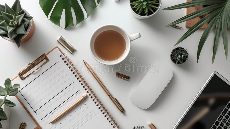 Work Essentials Tablet, Pens, and Planner on Desk, Illustrating Remote ...