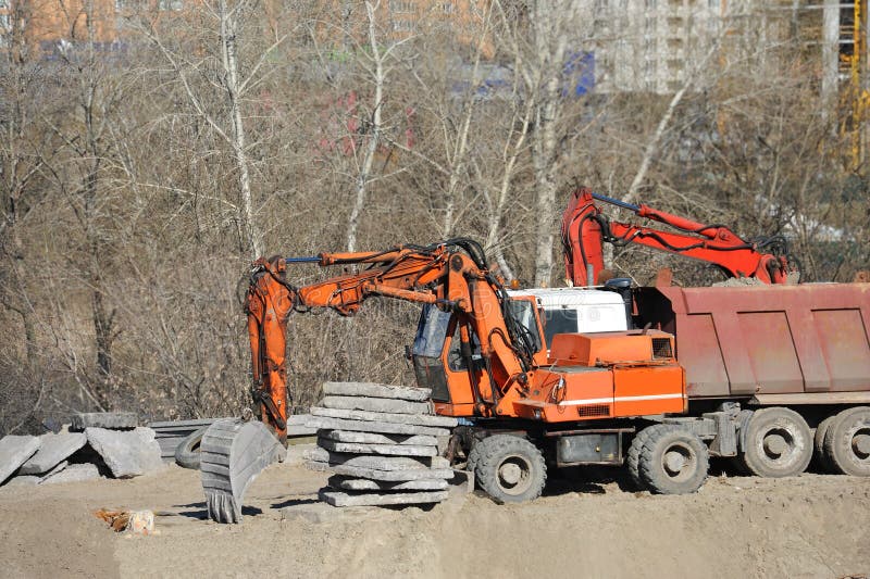 Excavating Machine on Construction Site Stock Photo - Image of loader ...