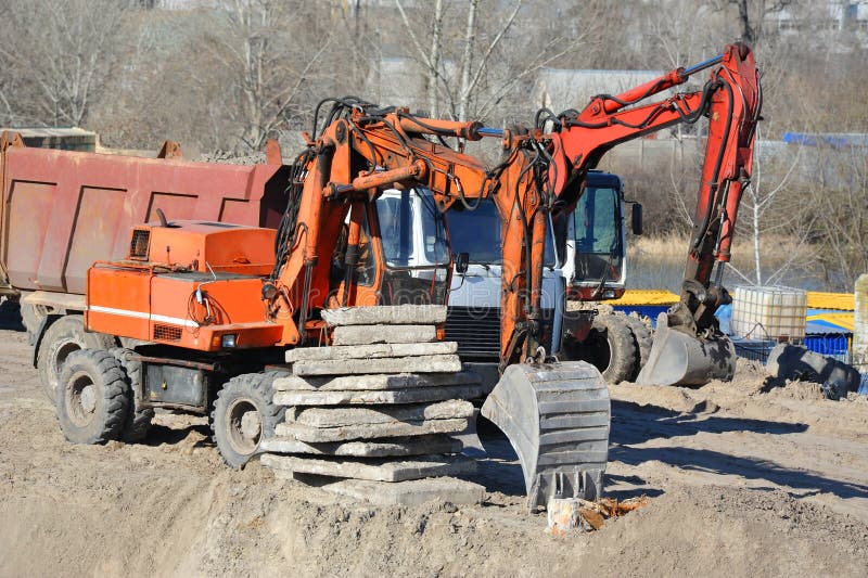 Excavating Machine on Construction Site Stock Image - Image of dredge ...