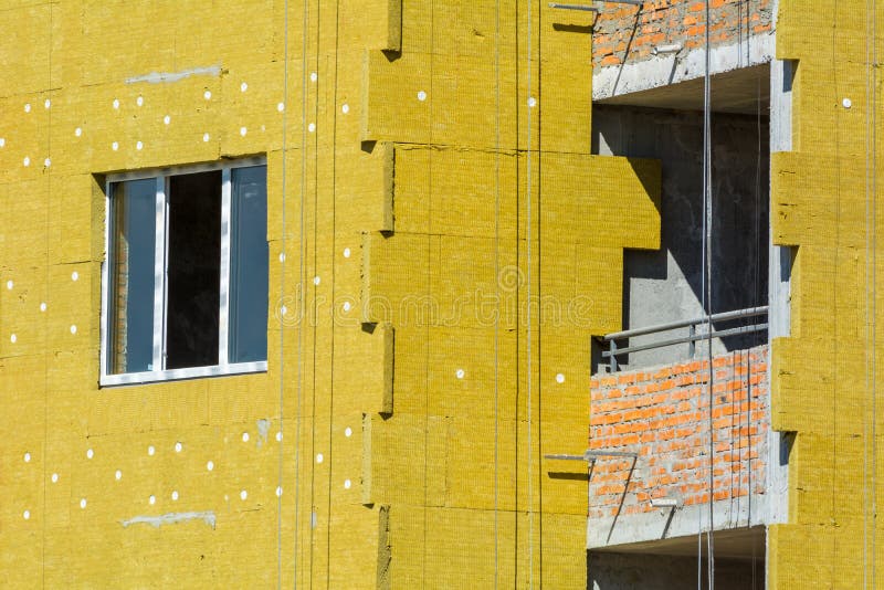 Work on the External Walls of Glass Wool Insulation and Plaster Stock ...