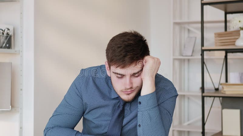 Work Fatigue Boring Interview Drowsy Man Nodding Stock Footage Video