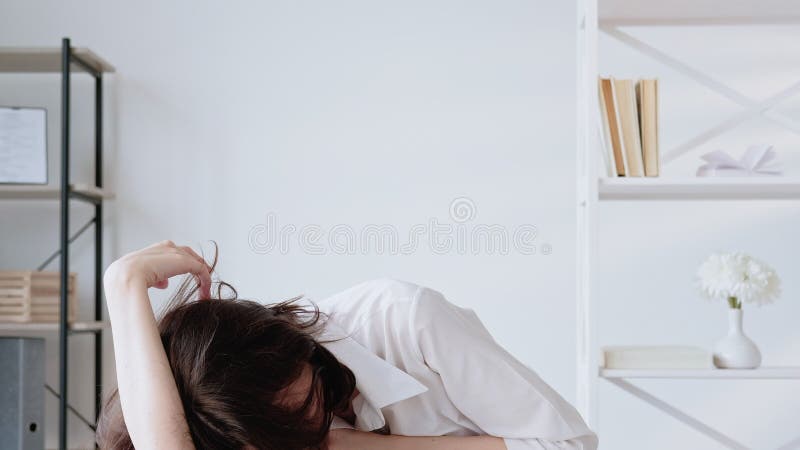 Work Fatigue Boring Interview Sleepy Woman Nodding Stock Video Video