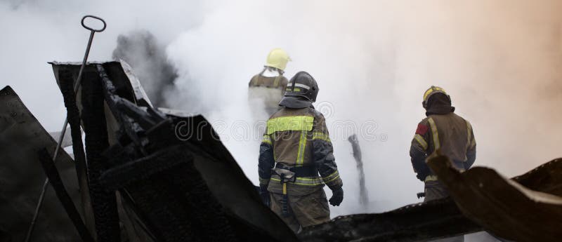 The Work of Firefighters on Fire. Fighting Fire in Case of a Building ...