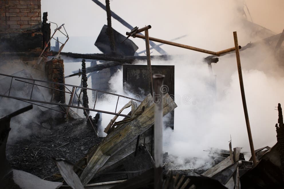 The Work of Firefighters on Fire. Fighting Fire in Case of a Building ...