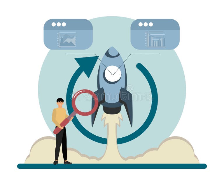 Work Flow Process Concept with Rocket Launch and Data Charts. Stock ...