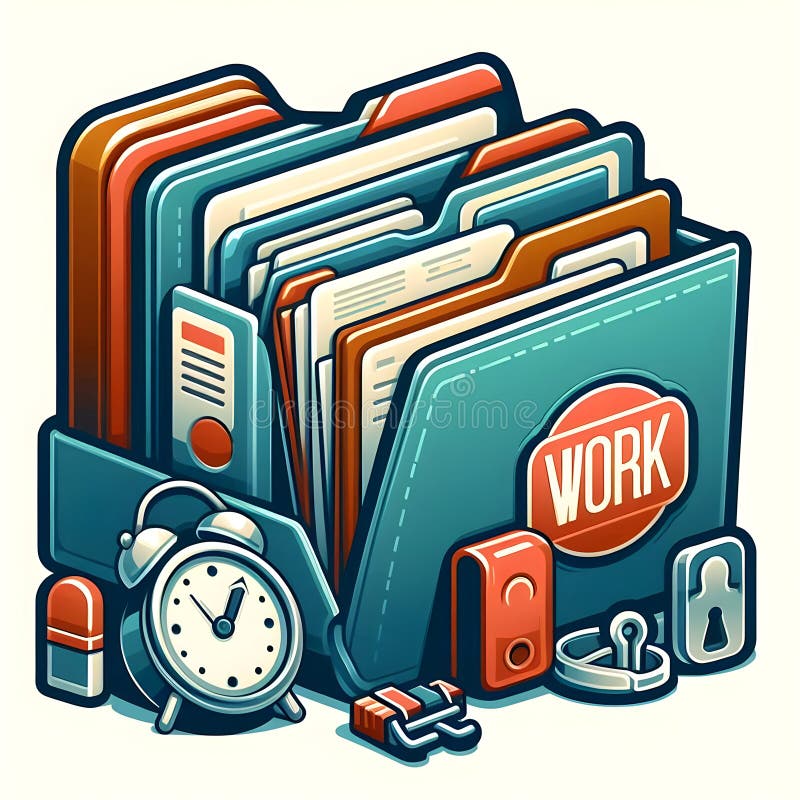 Work Folder Overflowing with Documents and Stationery Objects ...