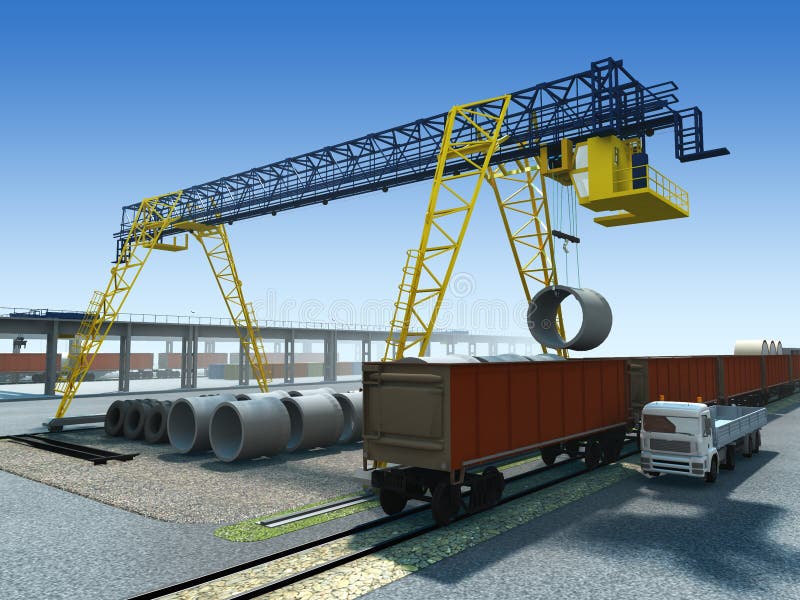 Work of gantry crane stock illustration. Illustration of wagon - 19866189