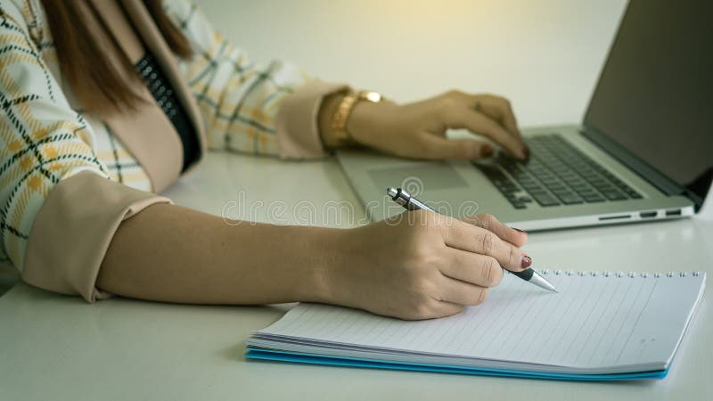 Work of Girl with Laptop Computer, Pen Stock Photo - Image of girl ...