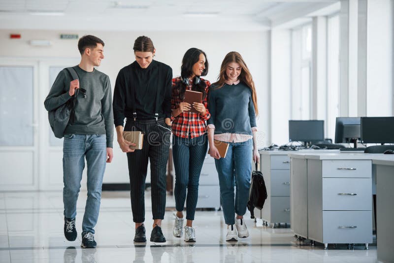 After Work. Group of Young People Walking in the Office at Their Break ...
