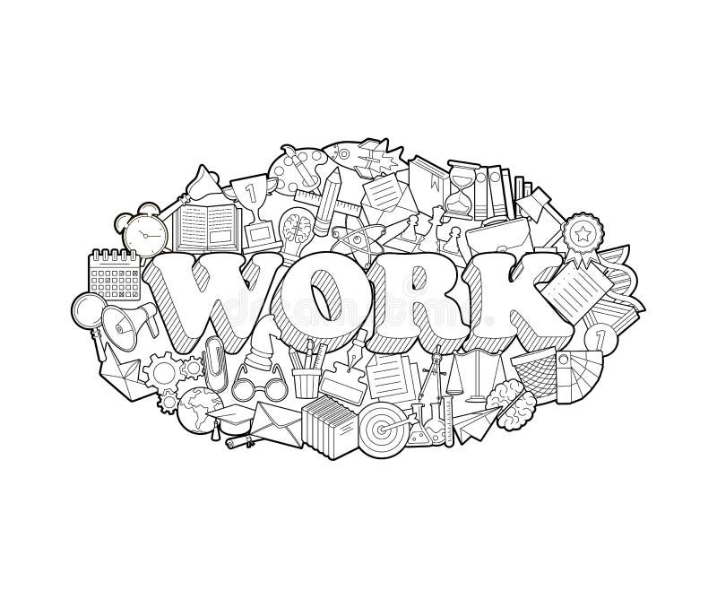 Work - Hand Lettering and Doodles Elements Sketch. Vector Illustration ...