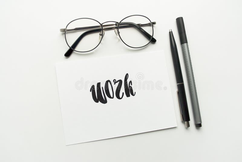 Work Handwritten in Calligraphy Style with Watercolor. Composition on a ...