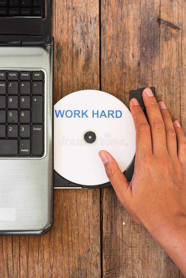 Work Hard Concept Laptop with Compact Disk Stock Image - Image of data ...