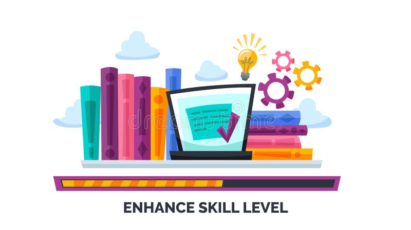 Work Hard and Increase Develop Your Skill Level. Books and Laptop on ...