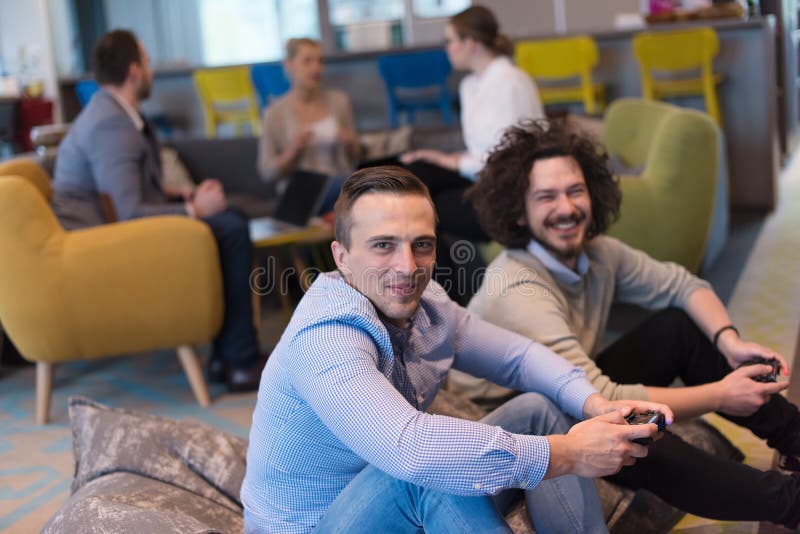 Startup Office Workers Playing Computer Games Stock Image - Image of ...