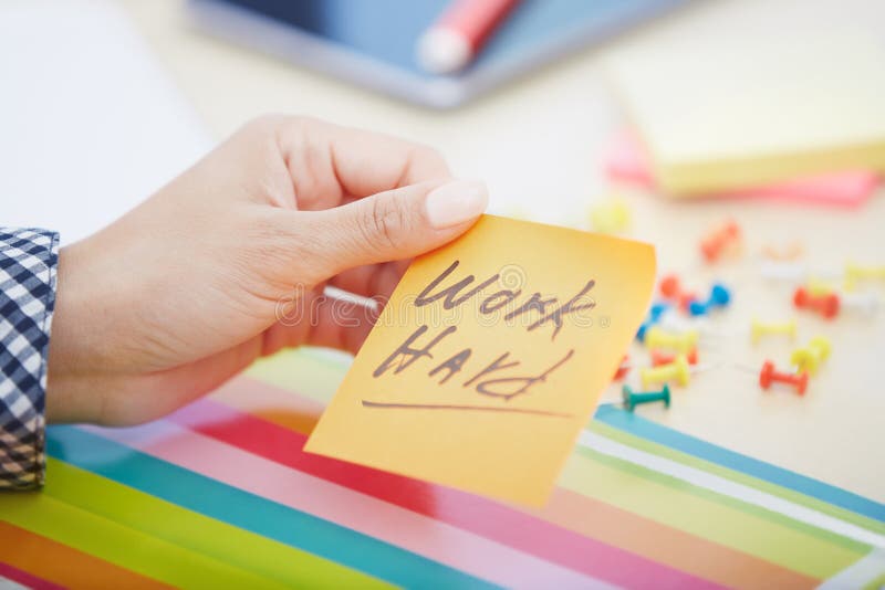 Work Hard Text on Adhesive Note Stock Image - Image of businesswoman ...