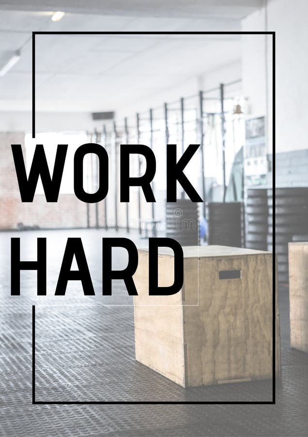 Work Hard Text in Black Frame Over Empty Gym with Equipment Stock Image ...