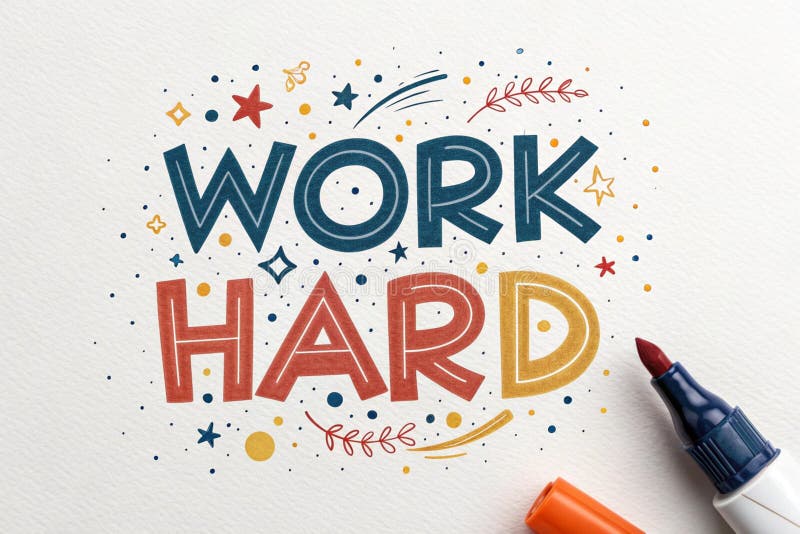 Work Hard Text Graphic on White Background and Splash Design ...
