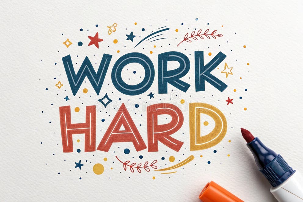 Work Hard Text Graphic on White Background and Splash Design ...