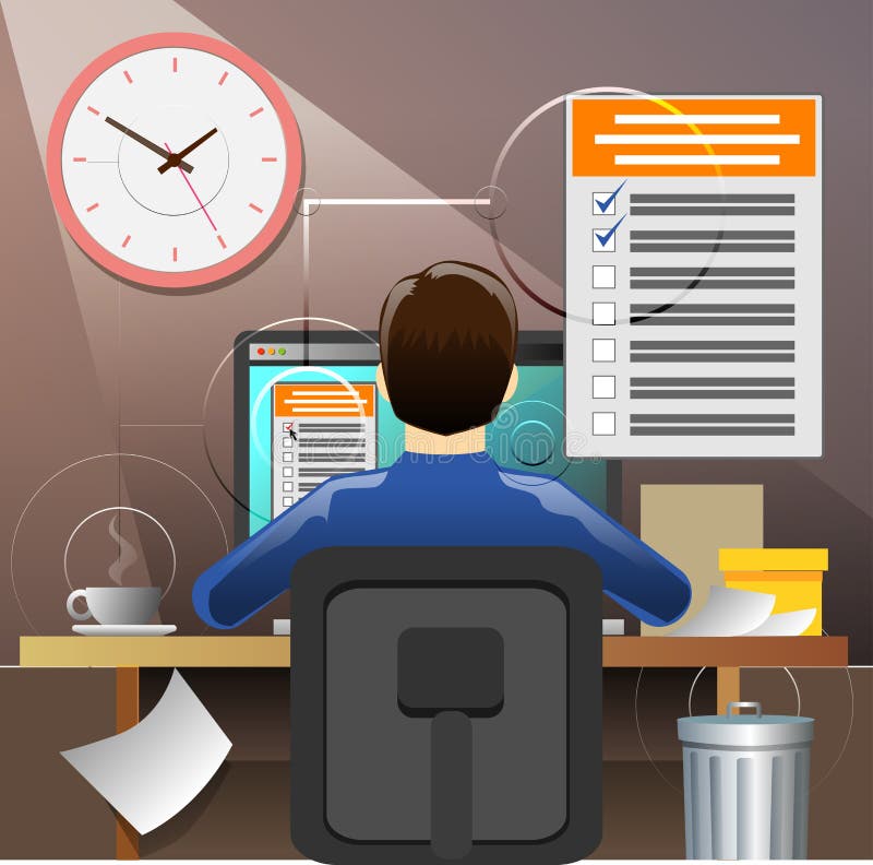 Working hard stock vector. Illustration of laptop, documents - 238360096