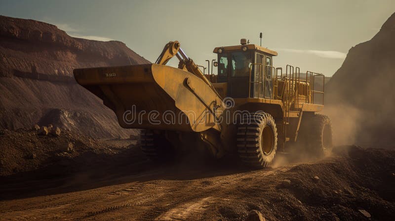 Work of Heavy Equipment in an Open Pit for Gold Ore Mining, Soft Focus ...