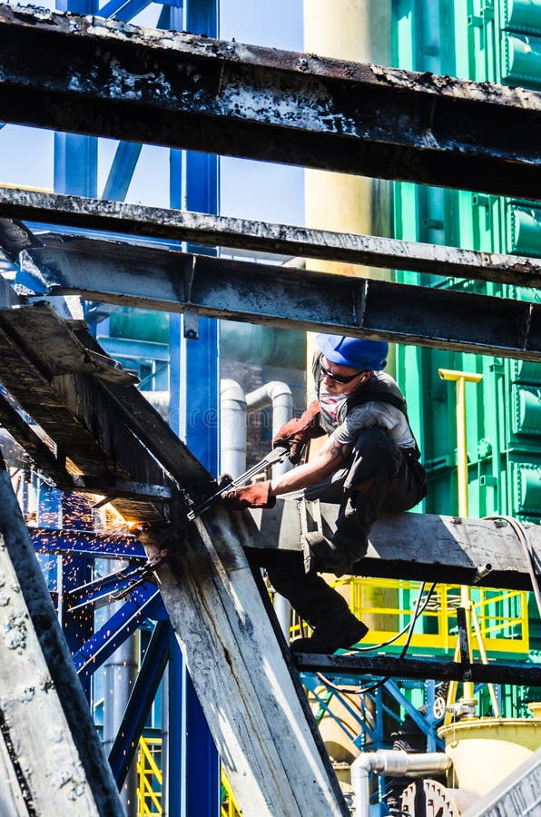 Work at height. stock photo. Image of smoke, work, sparks - 86447048