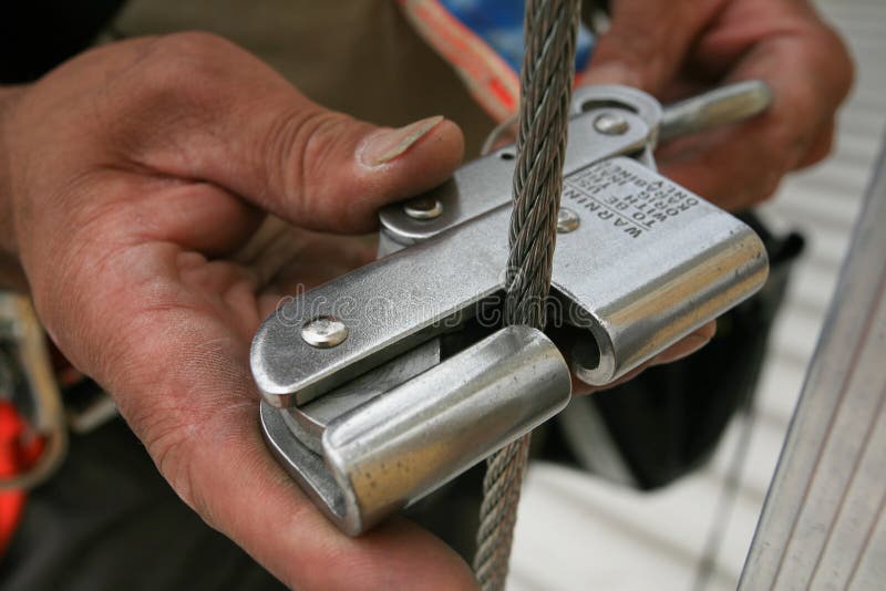 Work Holding Connecting Safety Device into Vertical Lifeline Steel ...