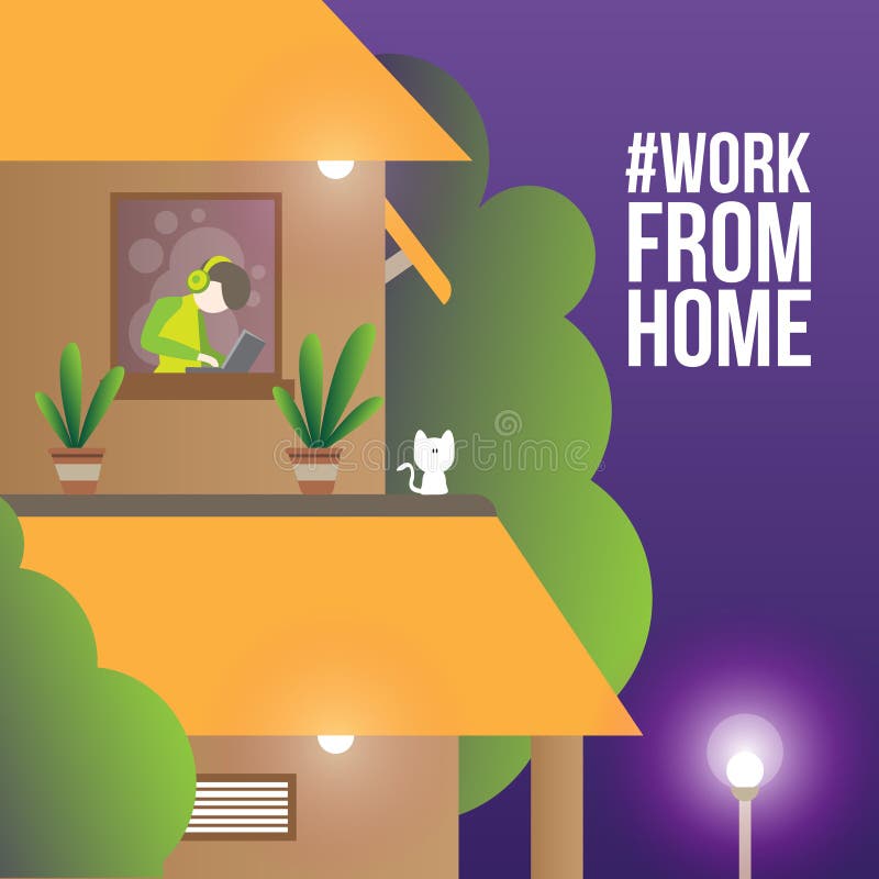 Work from Home in the Night Vector Illustration Stock Vector ...