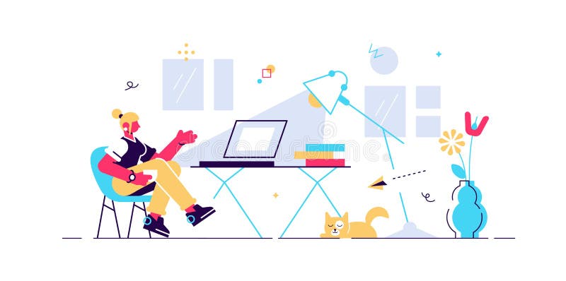 Work from Home Concept, Flat Tiny Person Stock Vector - Illustration of ...
