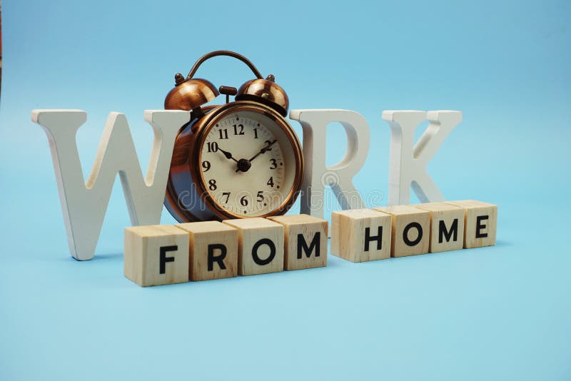 Work from Home Alphabet Letters with Alarm Clock on Blue Background ...