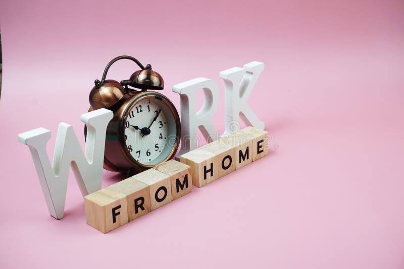 Work from Home Alphabet Letters with Alarm Clock on Pink Background ...