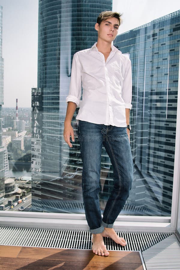 Work at Home. Attractive Guy. Stock Image - Image of digital, business ...