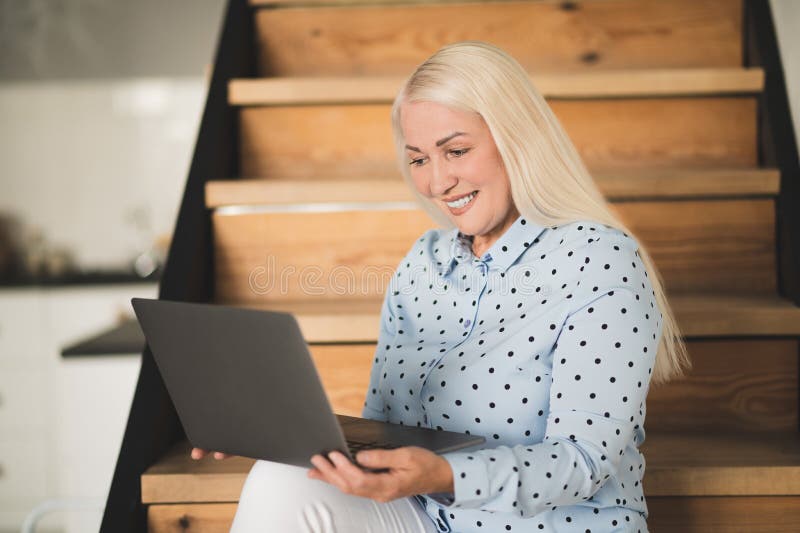 Blonde Self-employed Woman Working at Home Stock Image - Image of ...