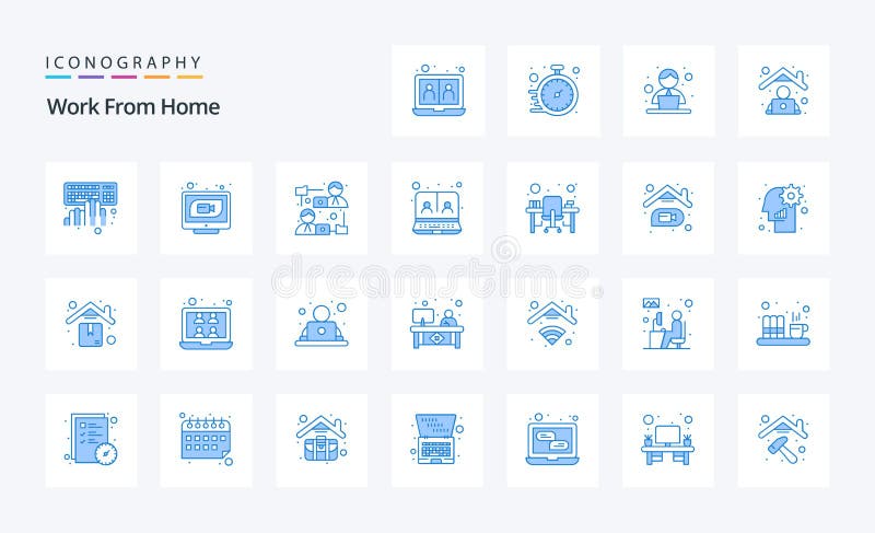 25 Work from Home Blue Icon Pack Stock Vector - Illustration of ...