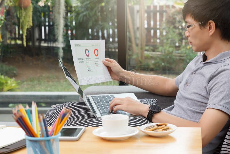 Work from Home,Businessman Working Remotely from Home. Using Computer ...