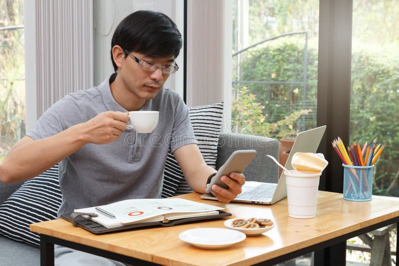 Work from Home,Businessman Working Remotely from Home. Using Computer ...