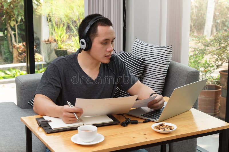 Work from Home,Businessman Working Remotely from Home. Using Computer ...