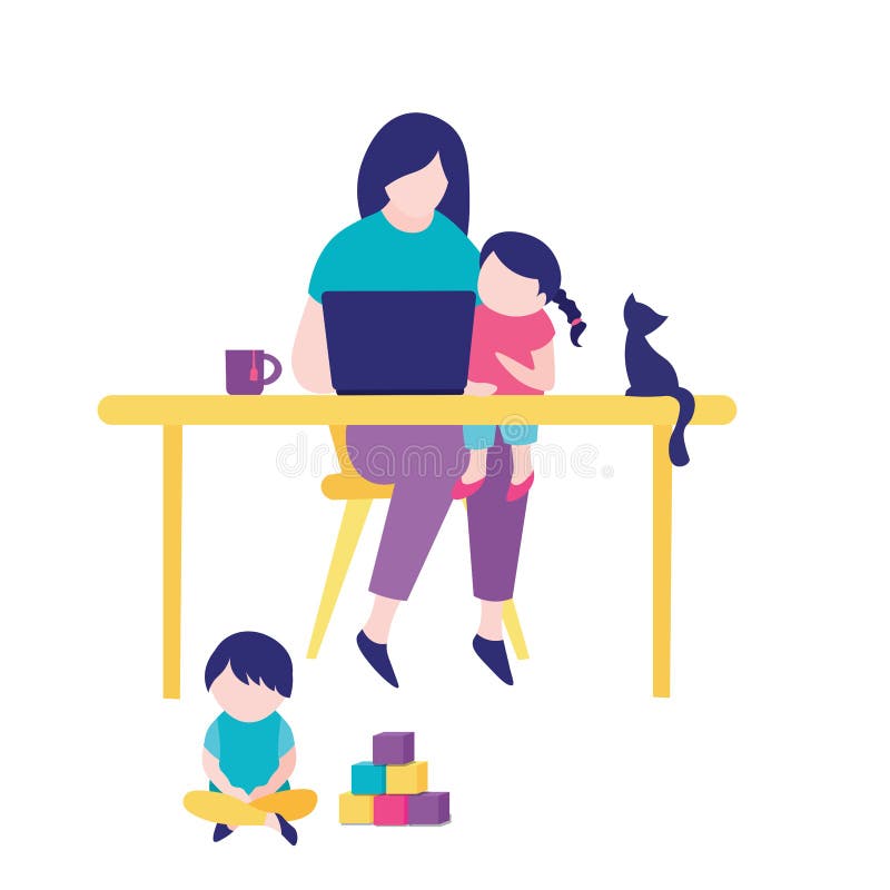 Work at Home. Children Interfere with Work. Vector Illustration Stock ...