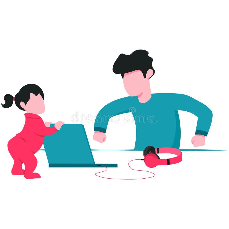 Work at Home. Children Interfere with Work. Vector Illustration Stock ...