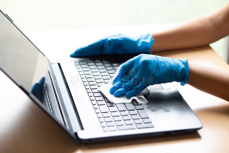 Work from Home - Cleaning and Disinfecting Laptop Computer with Wet ...
