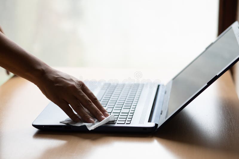 Work from Home - Cleaning and Disinfecting Laptop Computer with Wet ...