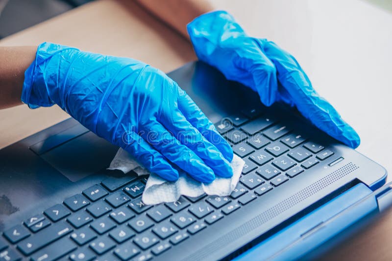 Work from Home - Cleaning and Disinfecting Laptop Computer with Wet ...