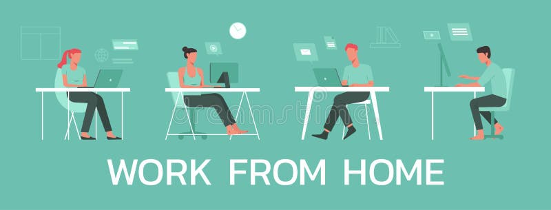 Businessman and Businesswoman Working from Home on Laptops Computer ...