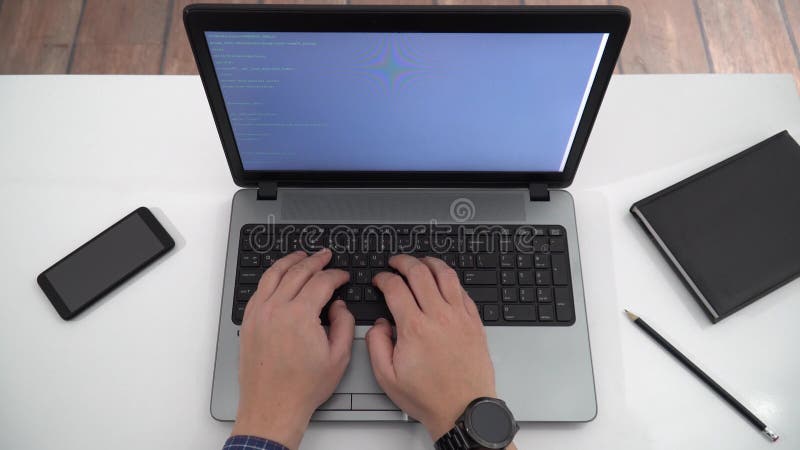 Developer Coding on a Laptop - Top View Stock Video - Video of blank ...