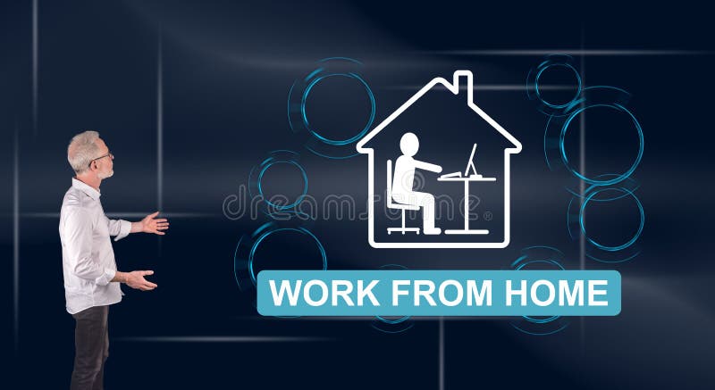 A Work from Home Concept Explained by a Businessman on a Wall Screen ...