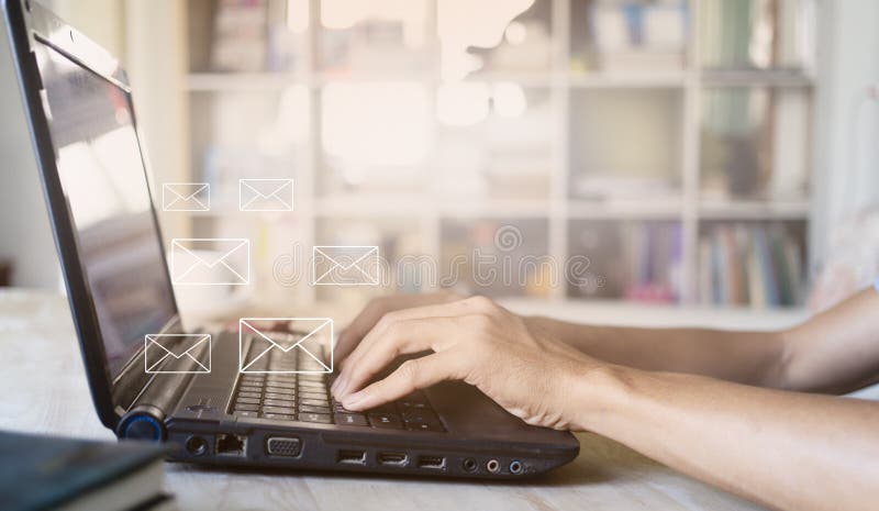 Work at Home Concept with Hand Using Laptop and Email Icon with Copy ...