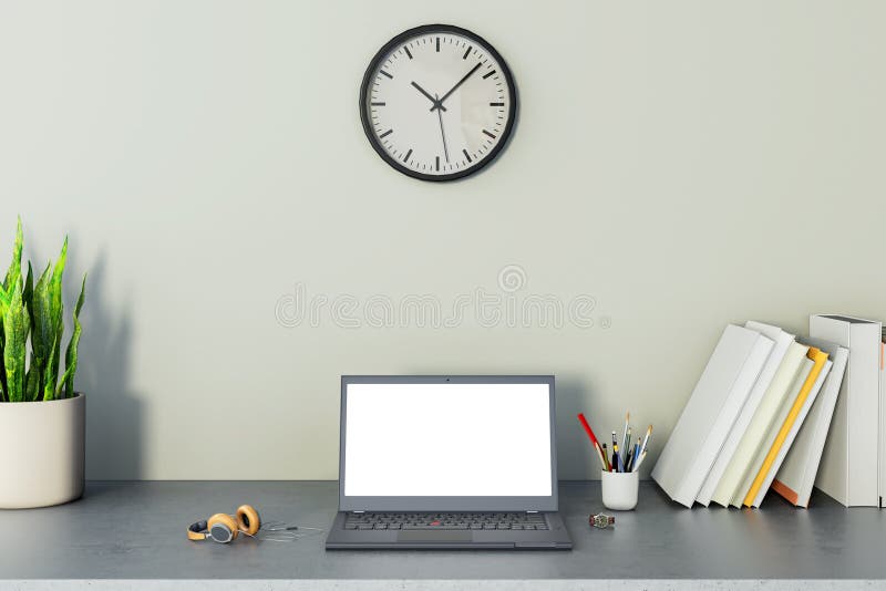 Work at Home Concept. Mock Up Office Table Stock Illustration ...