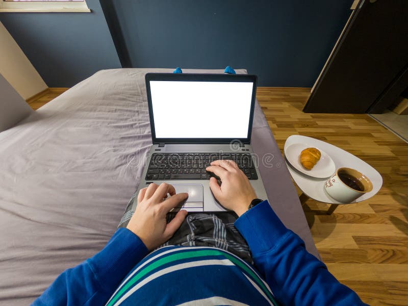 Home Office Concep - Businessman Working on a Laptop in His Underware ...