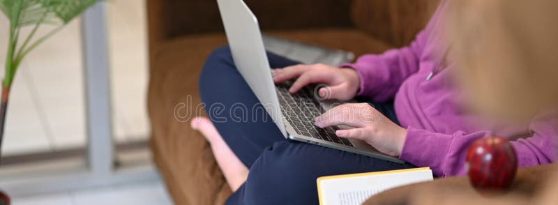 Work from Home Concept: Young Female Working on Her Current Project on ...