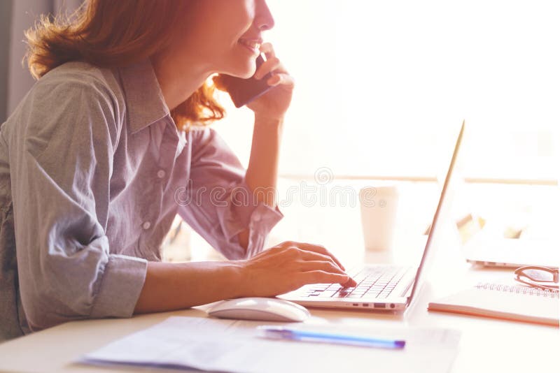 Work from Home Concept, Young Women Working at Home Stock Image - Image ...