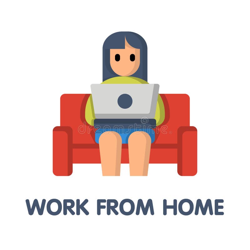 Working from Home on Table Flat Icon Style Design Illustration on White ...